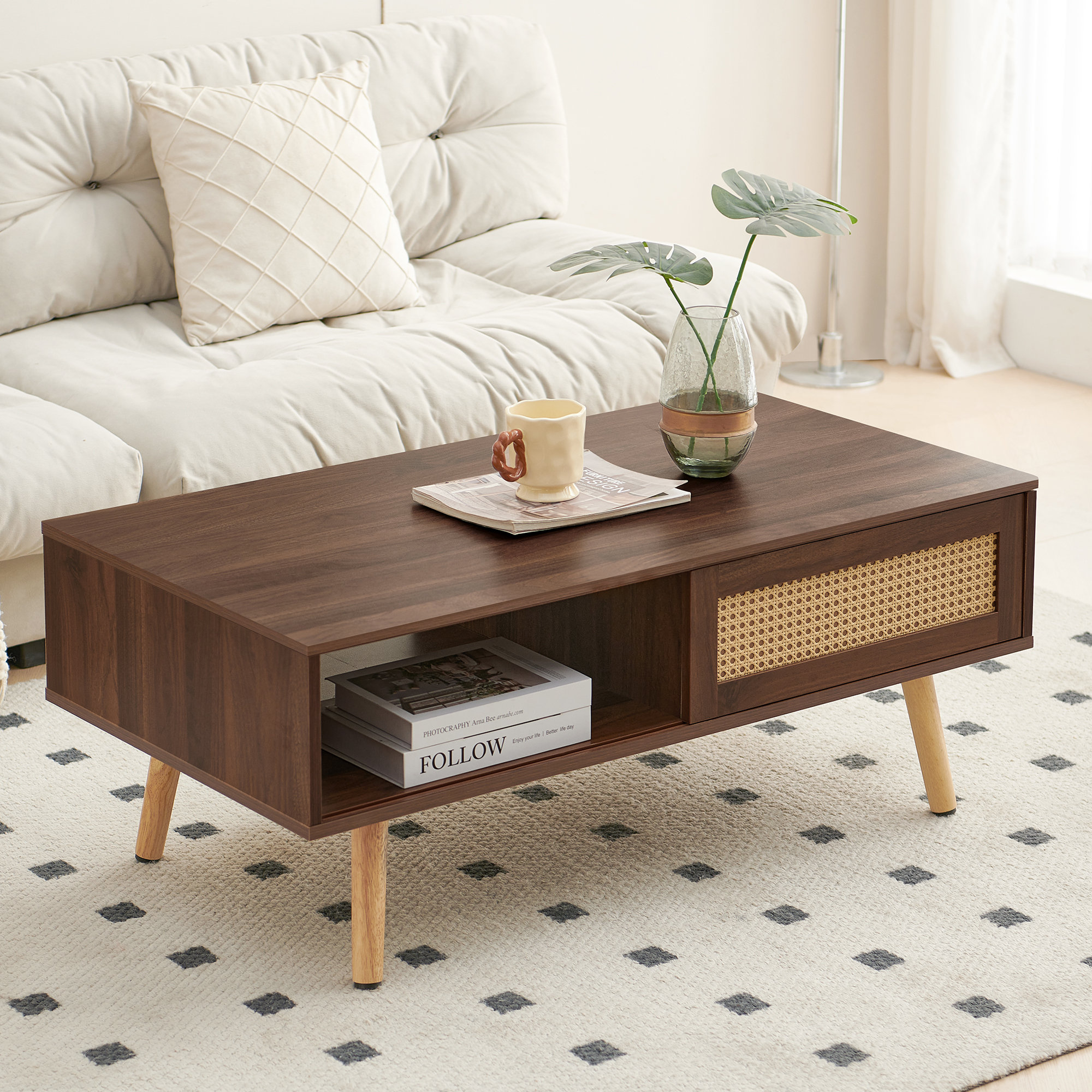 solid coffee table with drawers