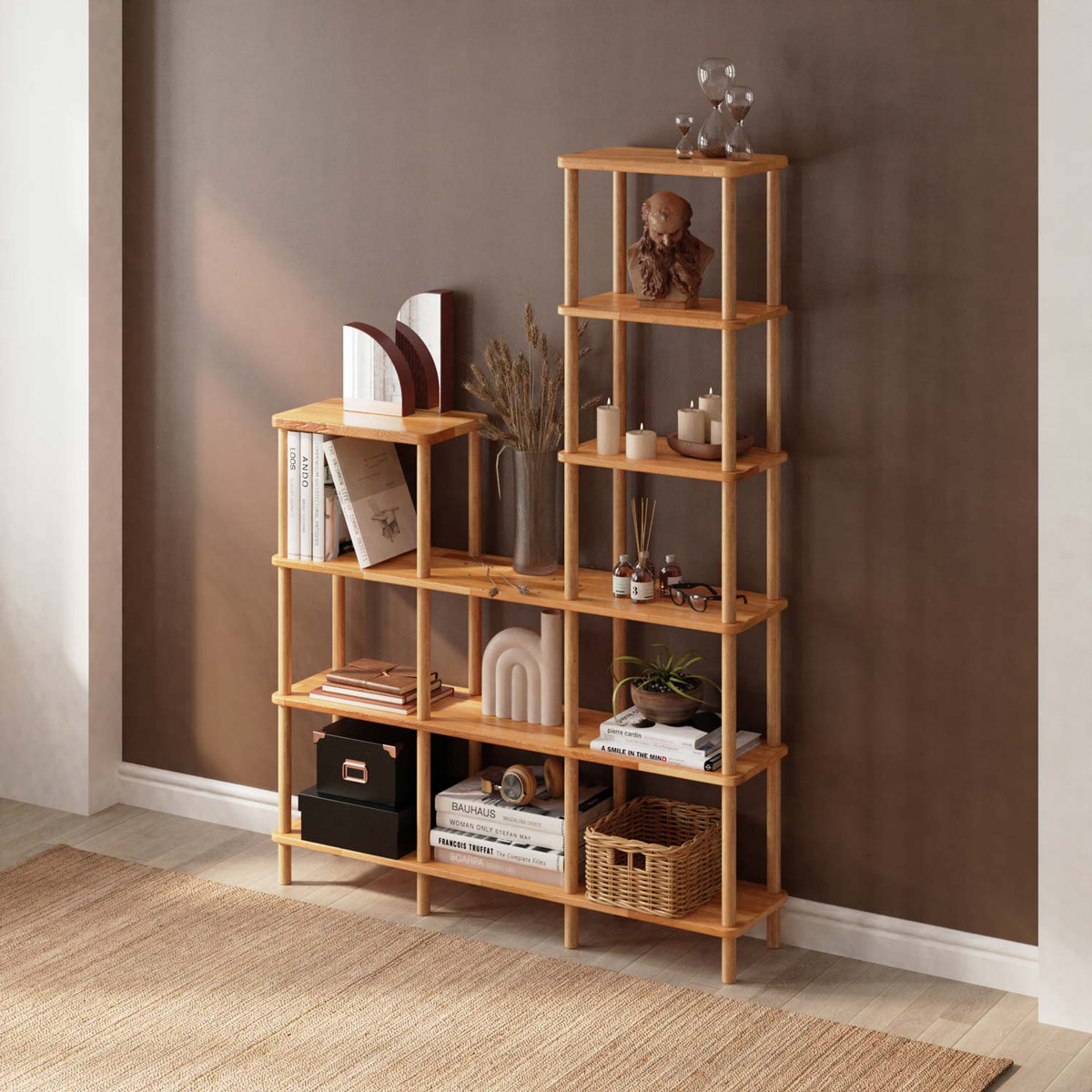Demontha Solid Wood Bookcase With Open Shelves, Modern Bookshelf | Wayfair