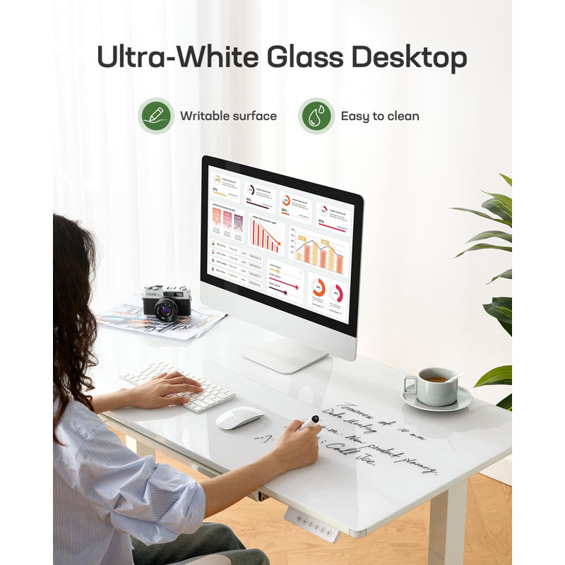 Latitude Run® Glass Standing Desk with Writable Surface and Built-In ...