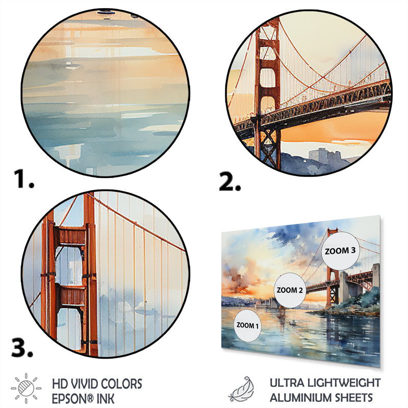 Design Art Orange Bridge Golden Gateway IV - Architecture Metal Wall ...