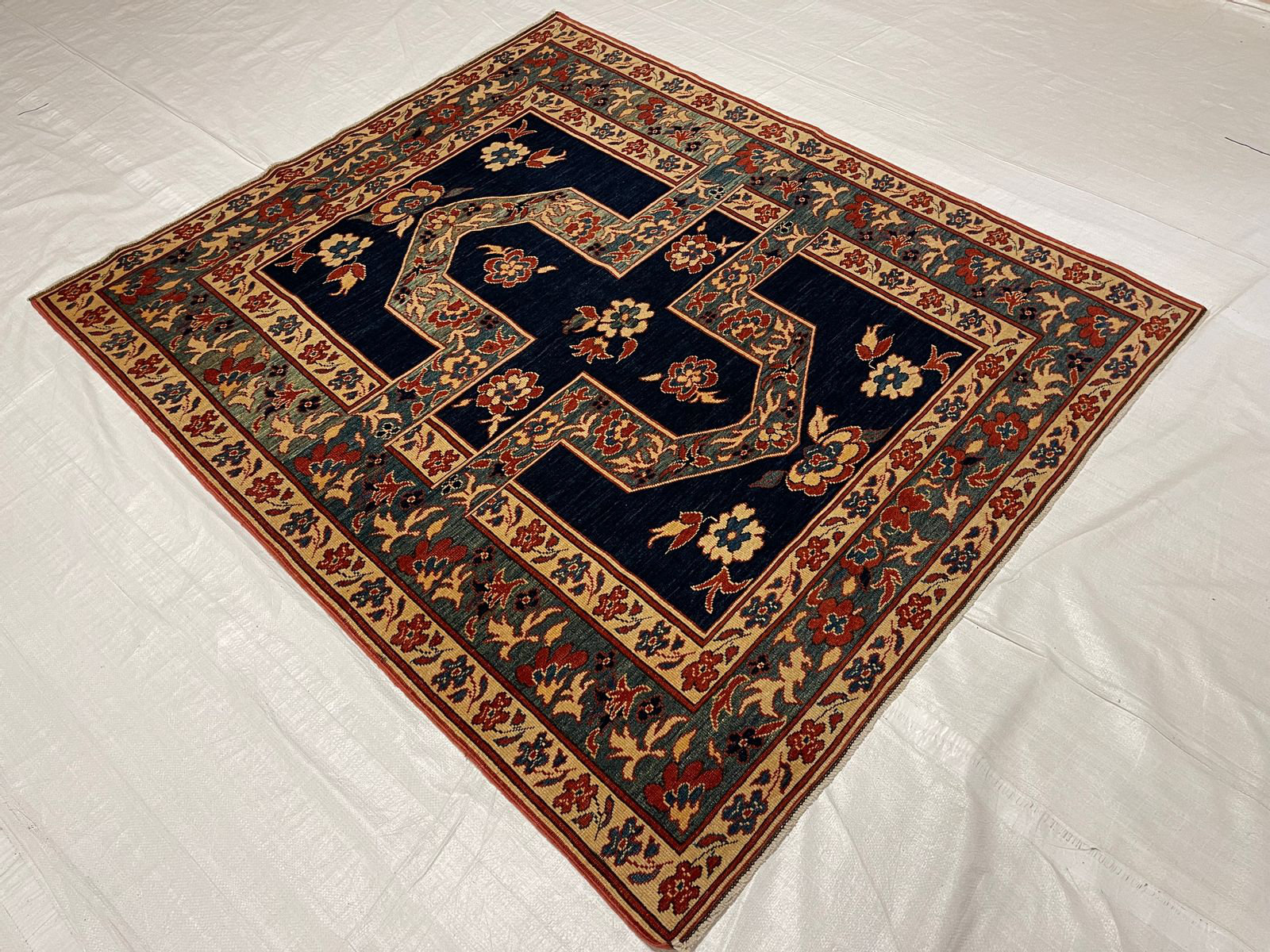 Home and Rugs Vintage Handmade 5X6 Navy And Green Anatolian Turkish ...