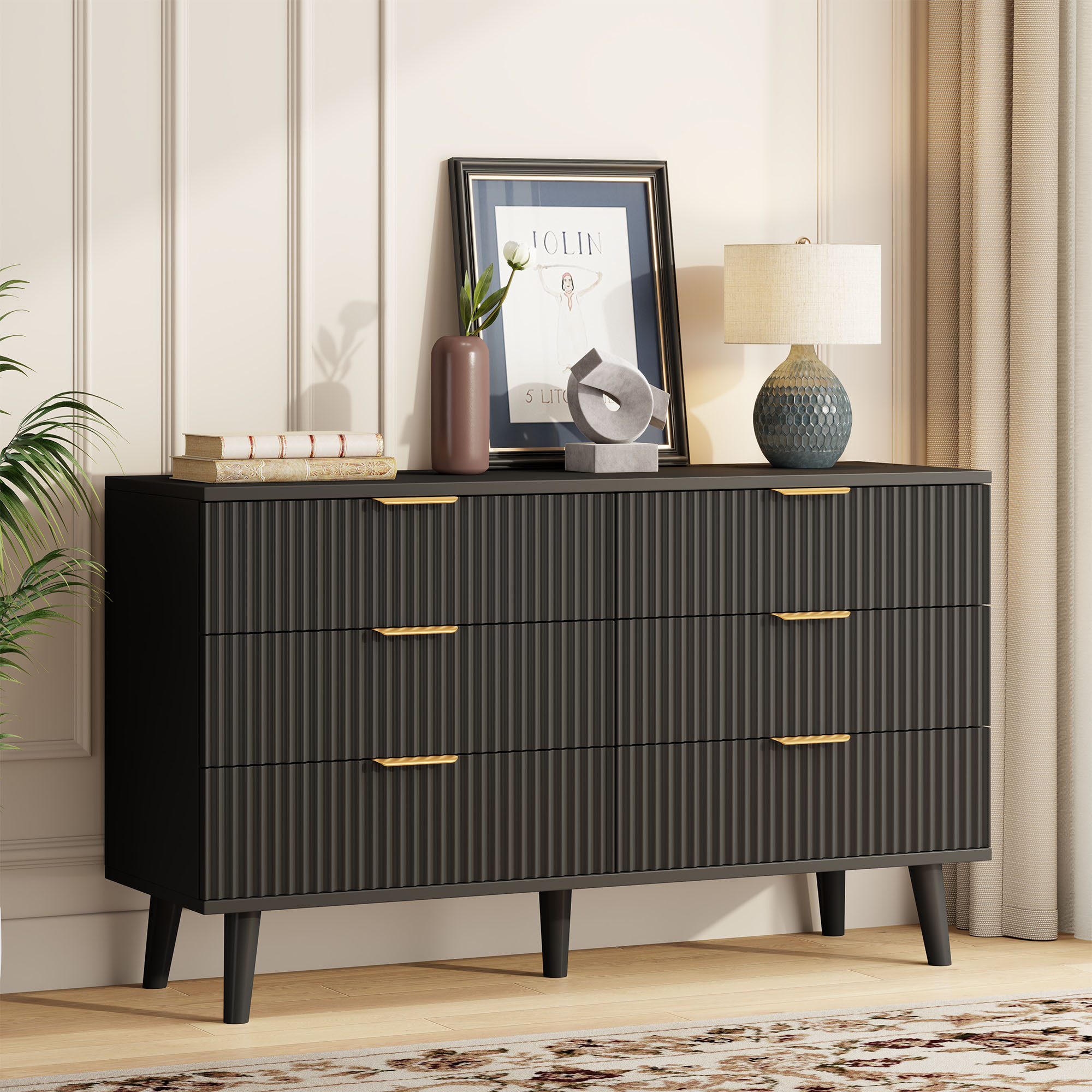 George Oliver Dresser For Bedroom,6 Drawer Dresser With Gold Handles ...