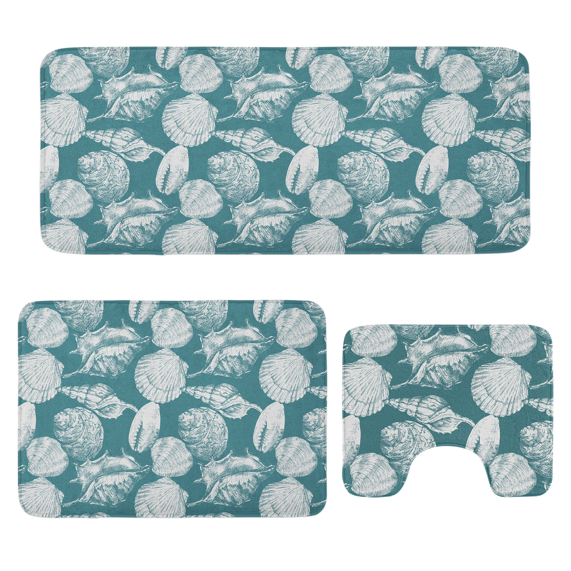 East Urban Home Seashell Bathroom Rug Set 3 Pieces U-Shape & Rectangle ...