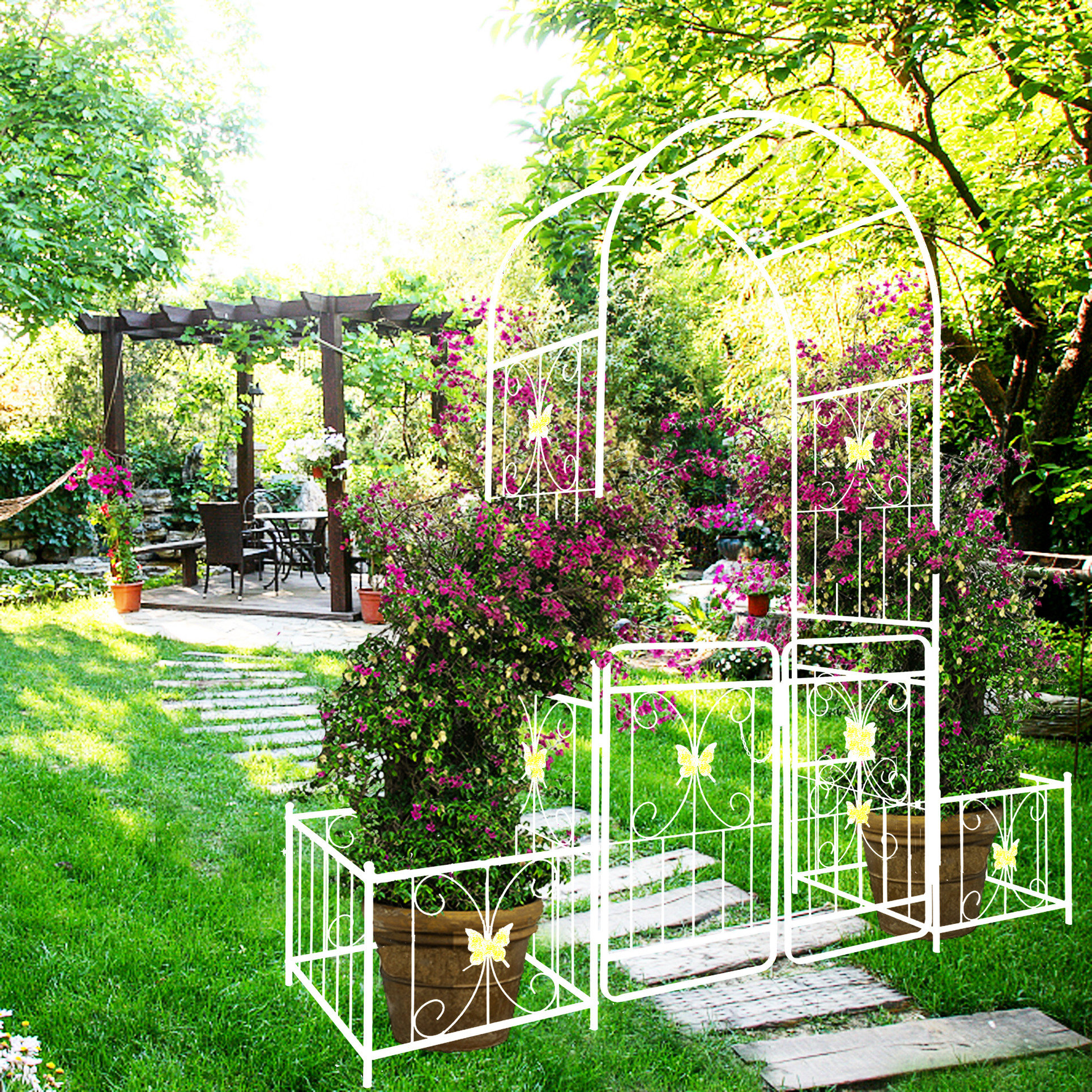 Red Barrel Studio® 79.5"X86.6" Metal Garden Arch Gate, Cream White ...