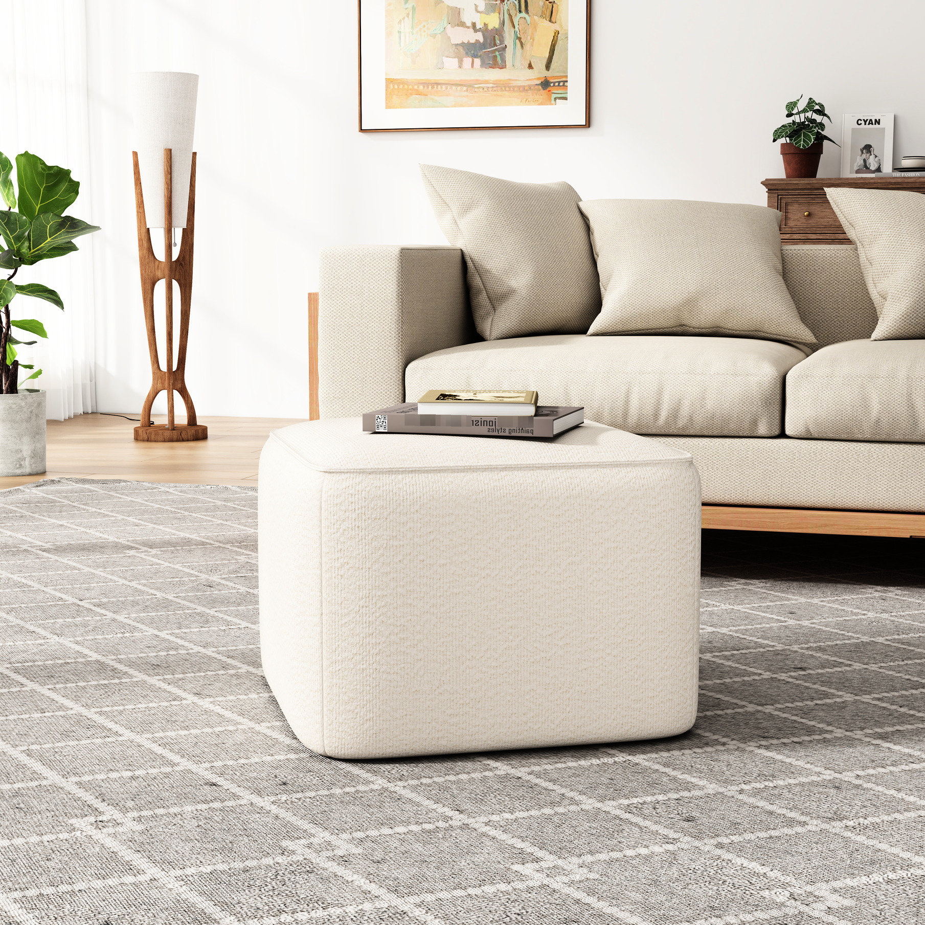 Latitude Run® White Boucle In Square Shape With Dense Foam Padding And ...