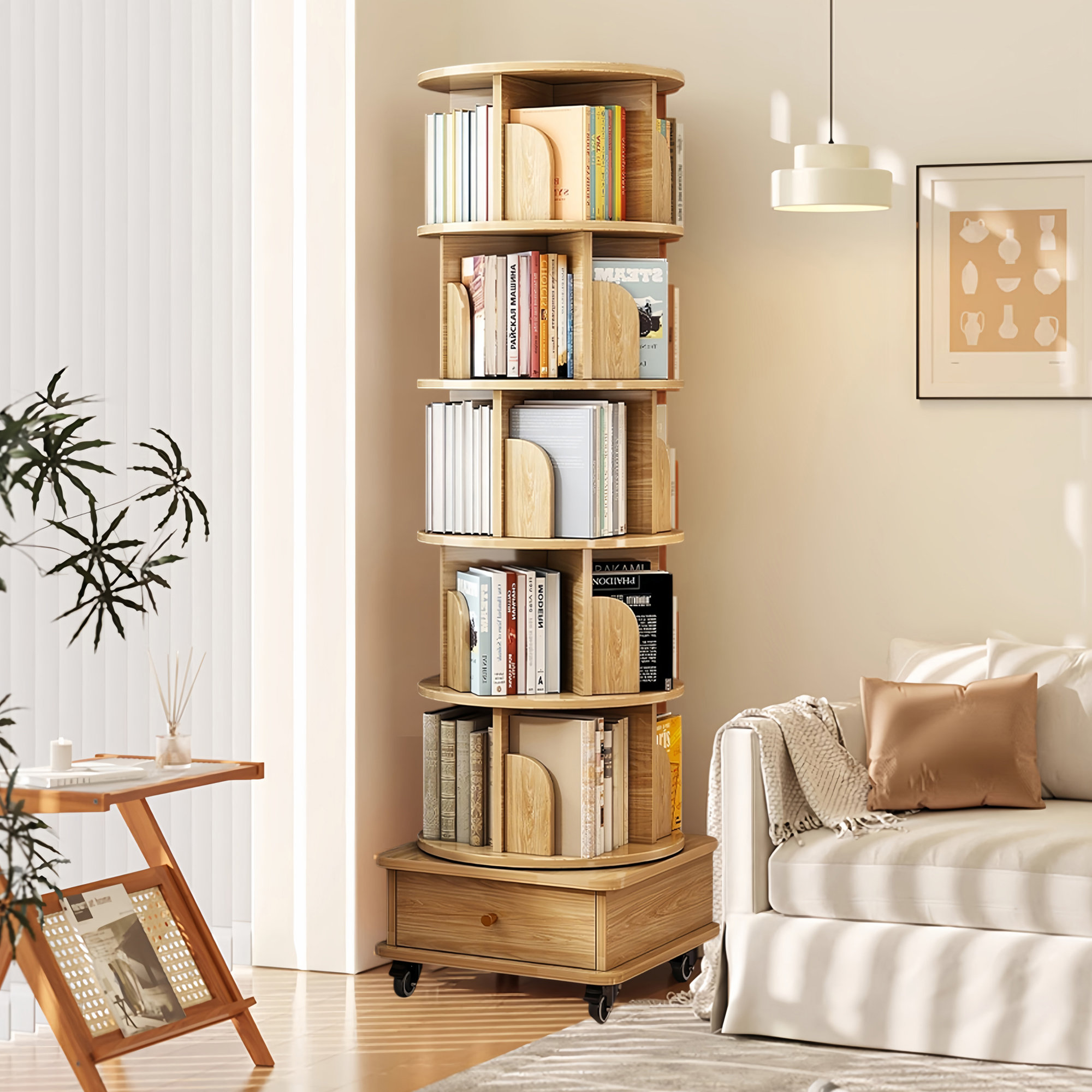 Latitude Run® 6 Tier Rotating Bookshelf Tower, 360° Display Floor ...