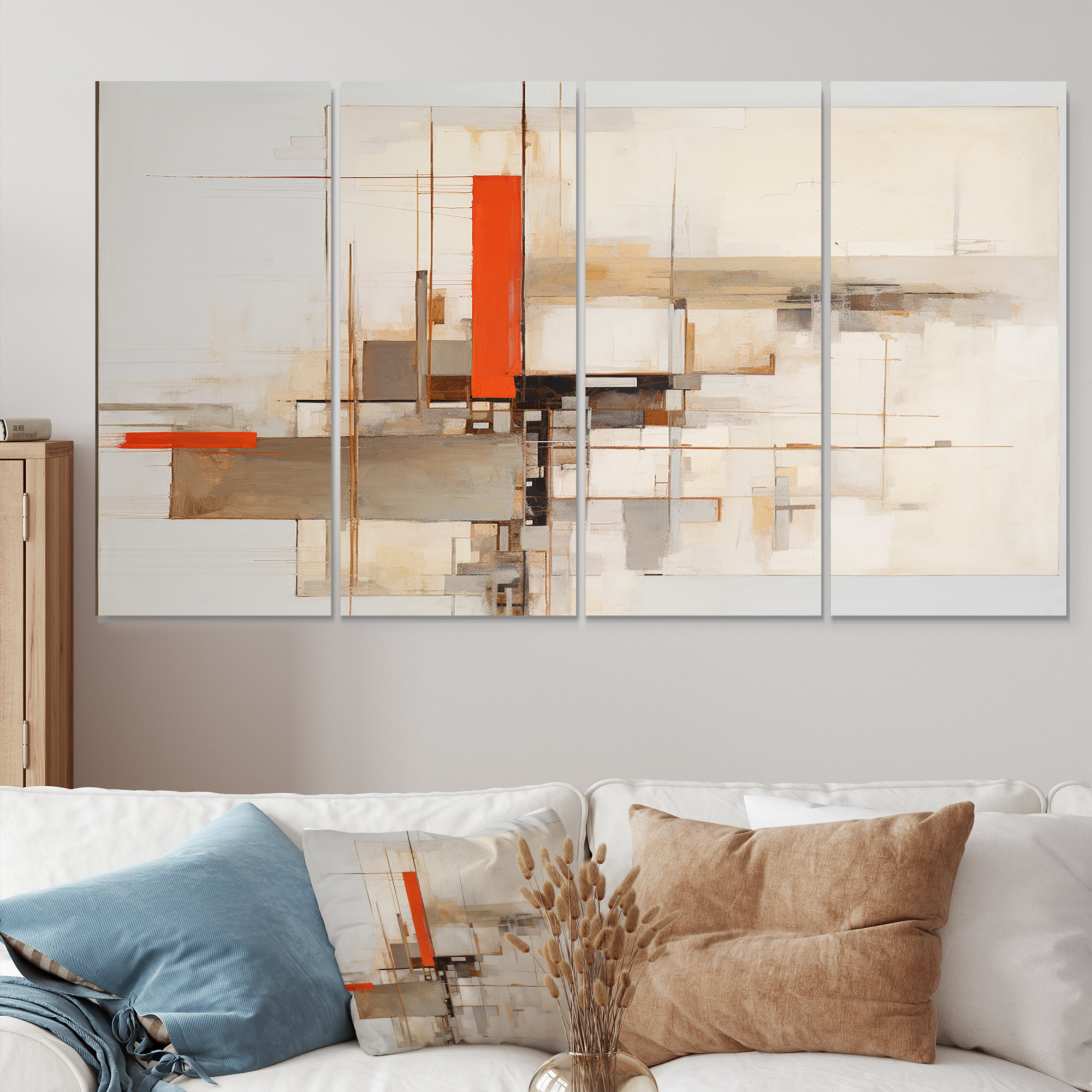 Ivy Bronx Roaming Minimal Deconstructed Beige Red - Geometric Wall Art ...