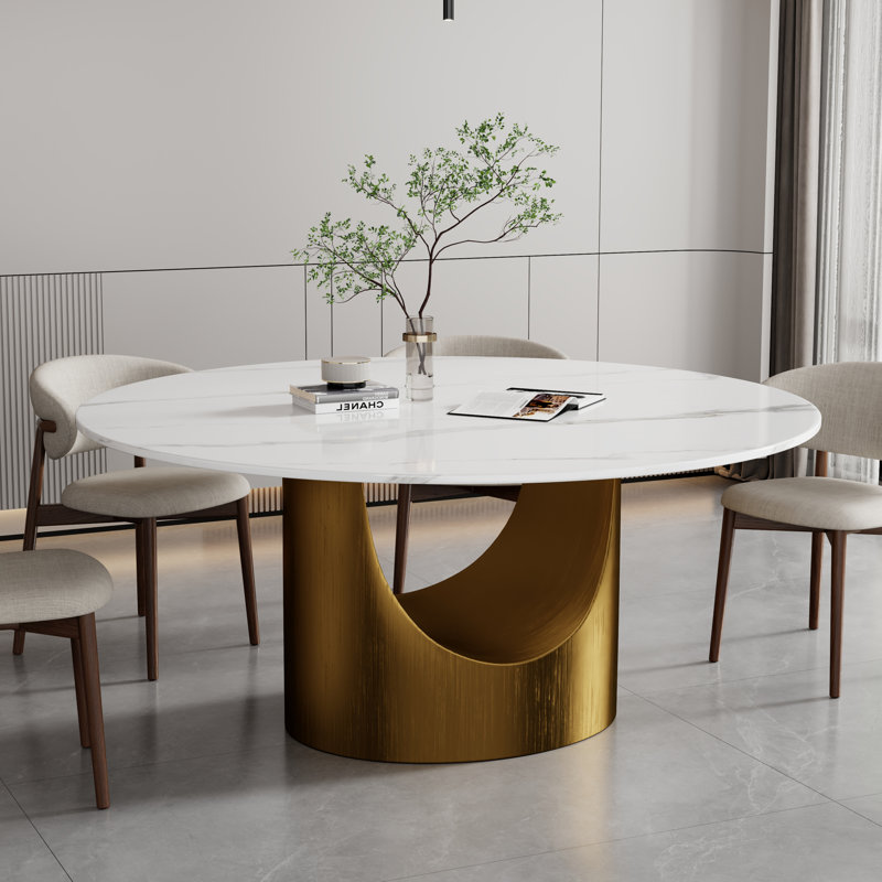 Brayden Studio® Anayancy Modern Six-Seat 59-Inch Round Gold Dining ...