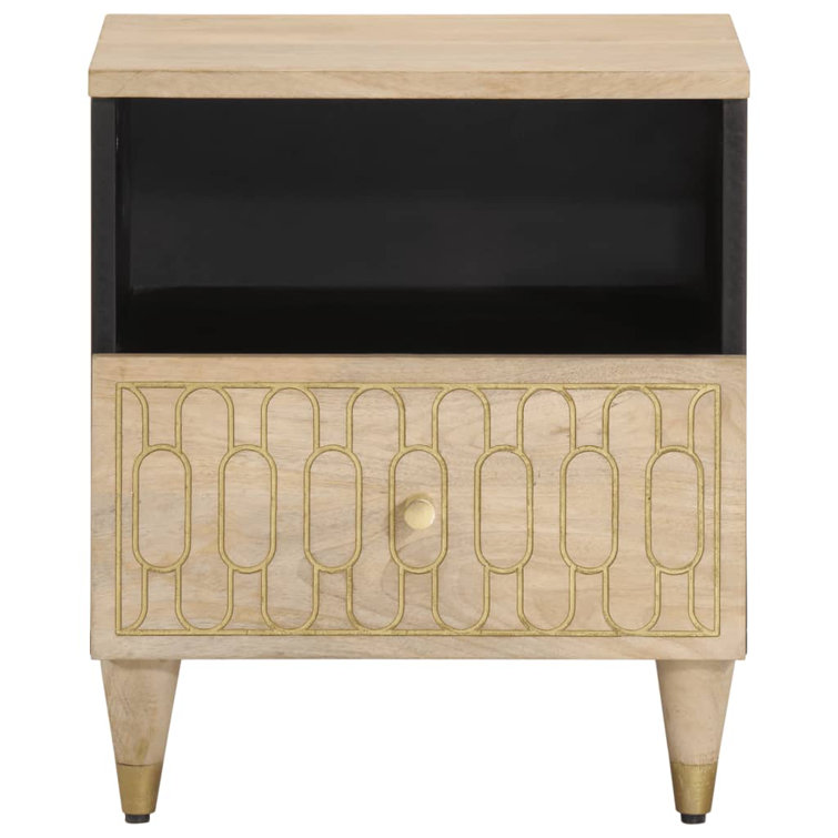 17 Stories Petray Manufactured Wood + Solid Wood Bedside Table ...