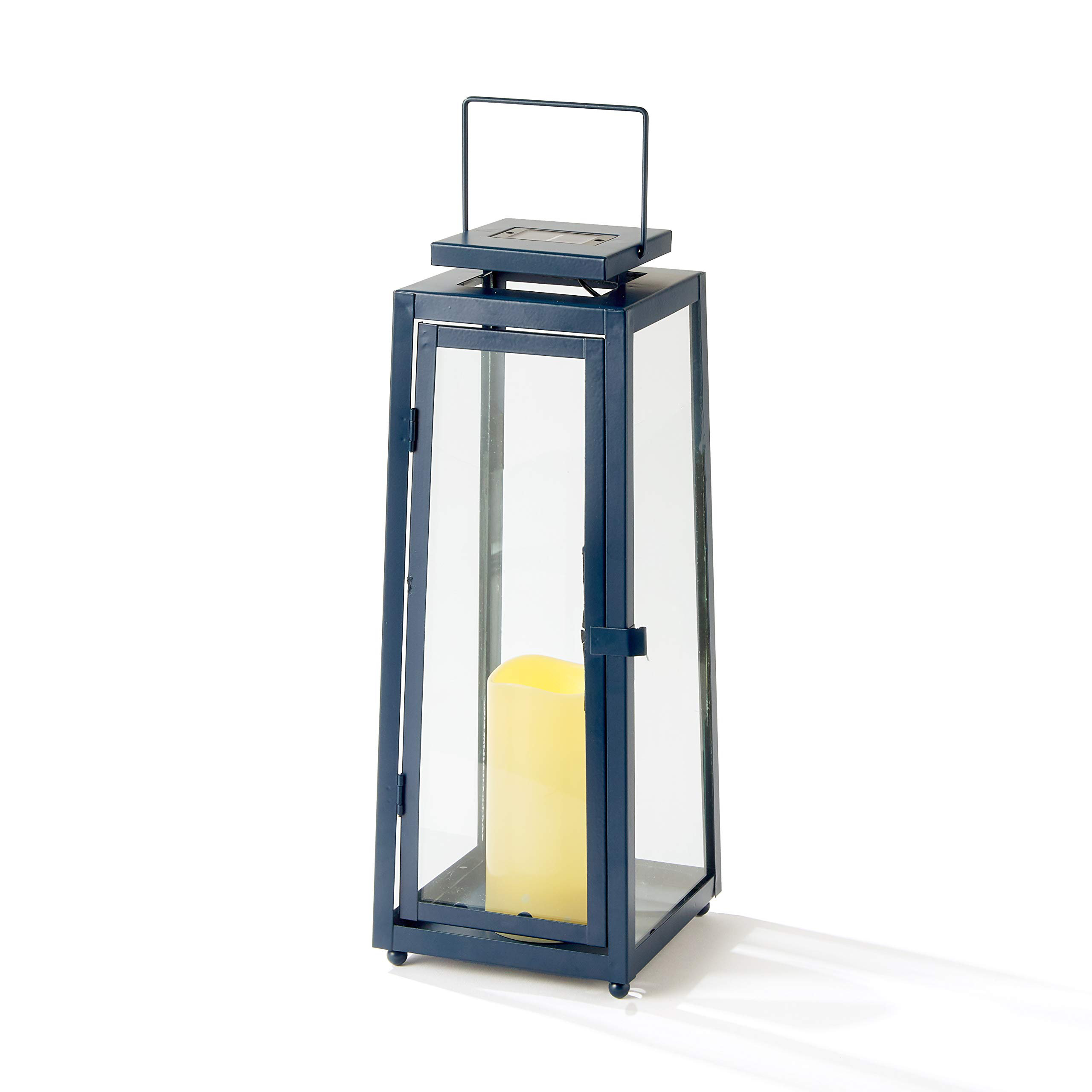 COAHAHA Solar Powered Navy Blue Candle Lantern With LED, Weatherproof ...
