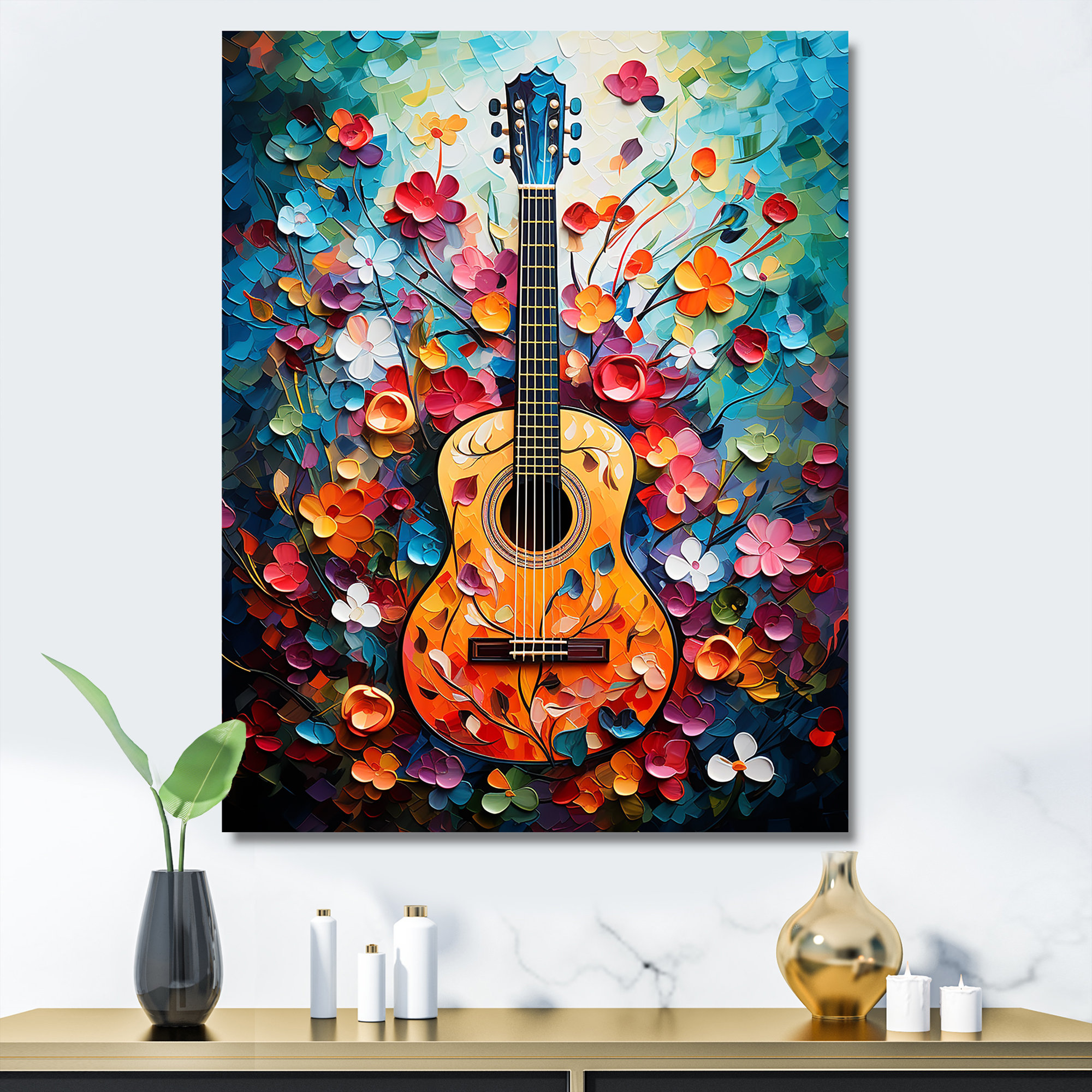 Winston Porter Green Foral Harmony Guitar - Music Wall Art - Wayfair Canada