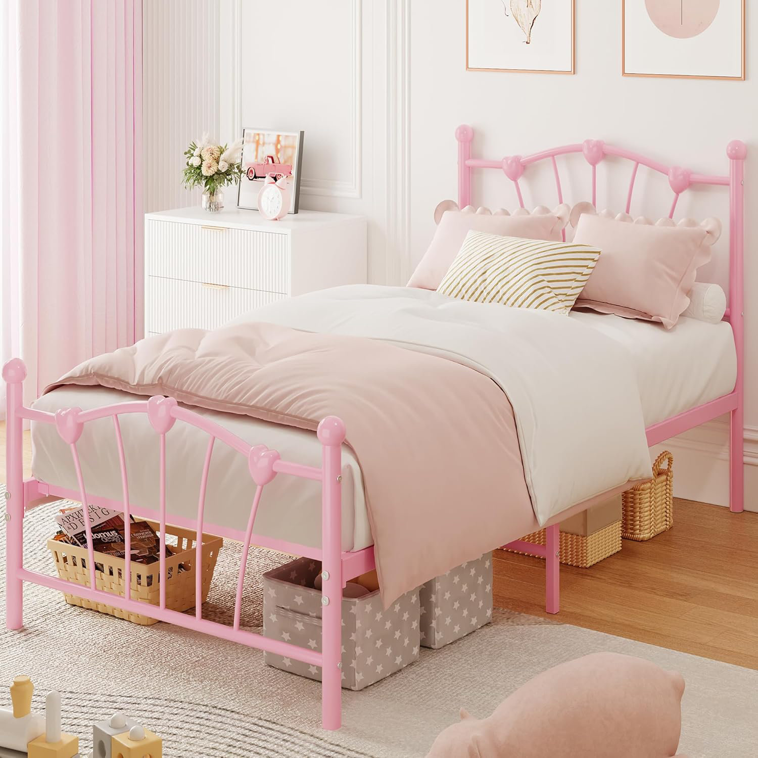 Winston Porter Heart Shaped Metal Bed Frame With Headboard And ...