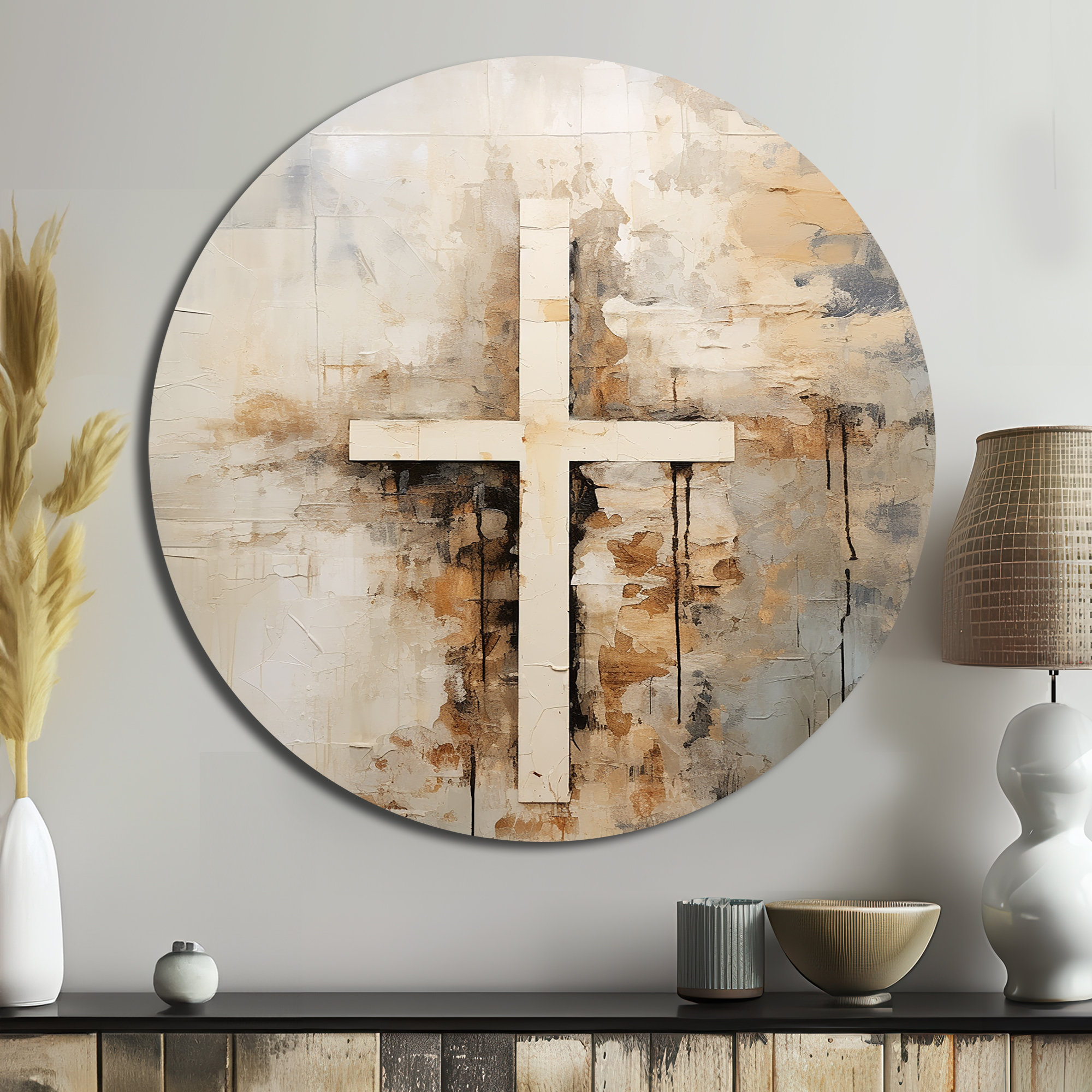 Trinx Minimalism Christianity Cross Collage - Spiritual Round Metal Art ...