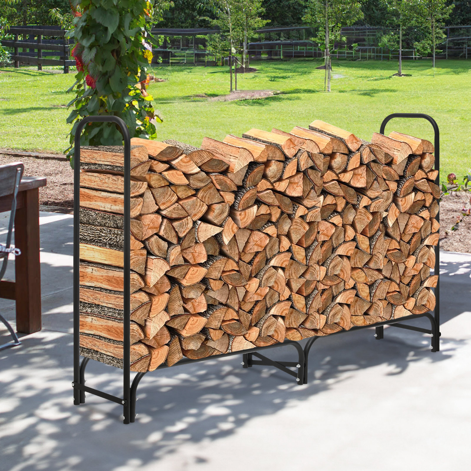 MoNiBloom 7 ft Firewood Rack, Outdoor Fire Wood Log Rack Firewood ...