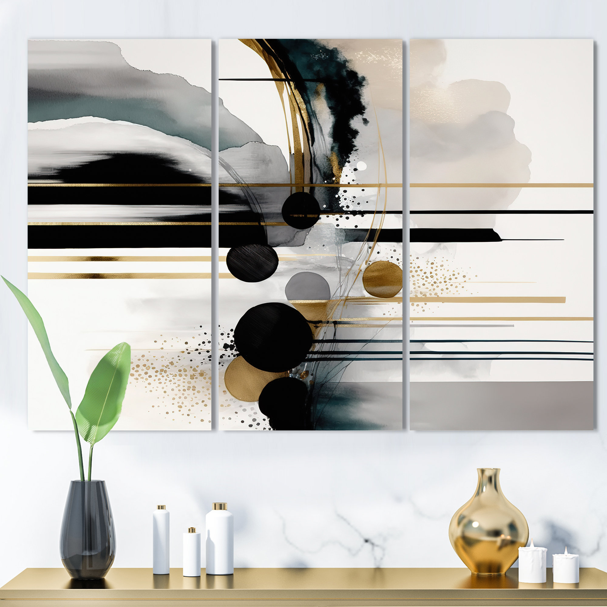 Design Art Abstract Transitional Shapes V - 3 Piece Print on Canvas ...