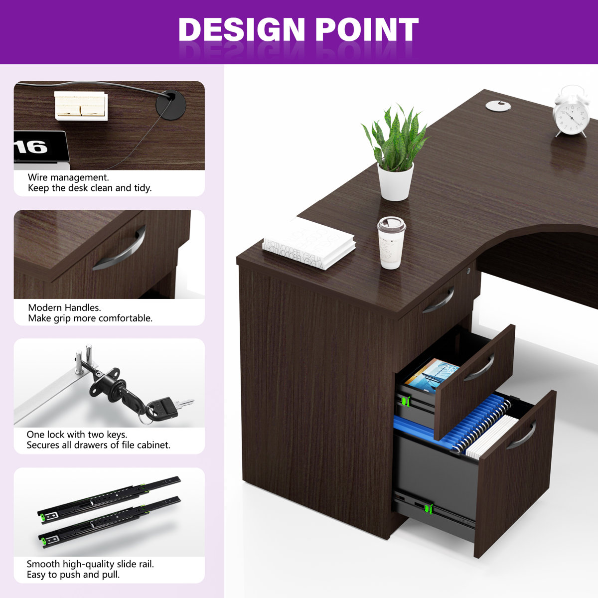 Latitude Run® L-Shaped Executive Desk With Storage Cabinet | Wayfair