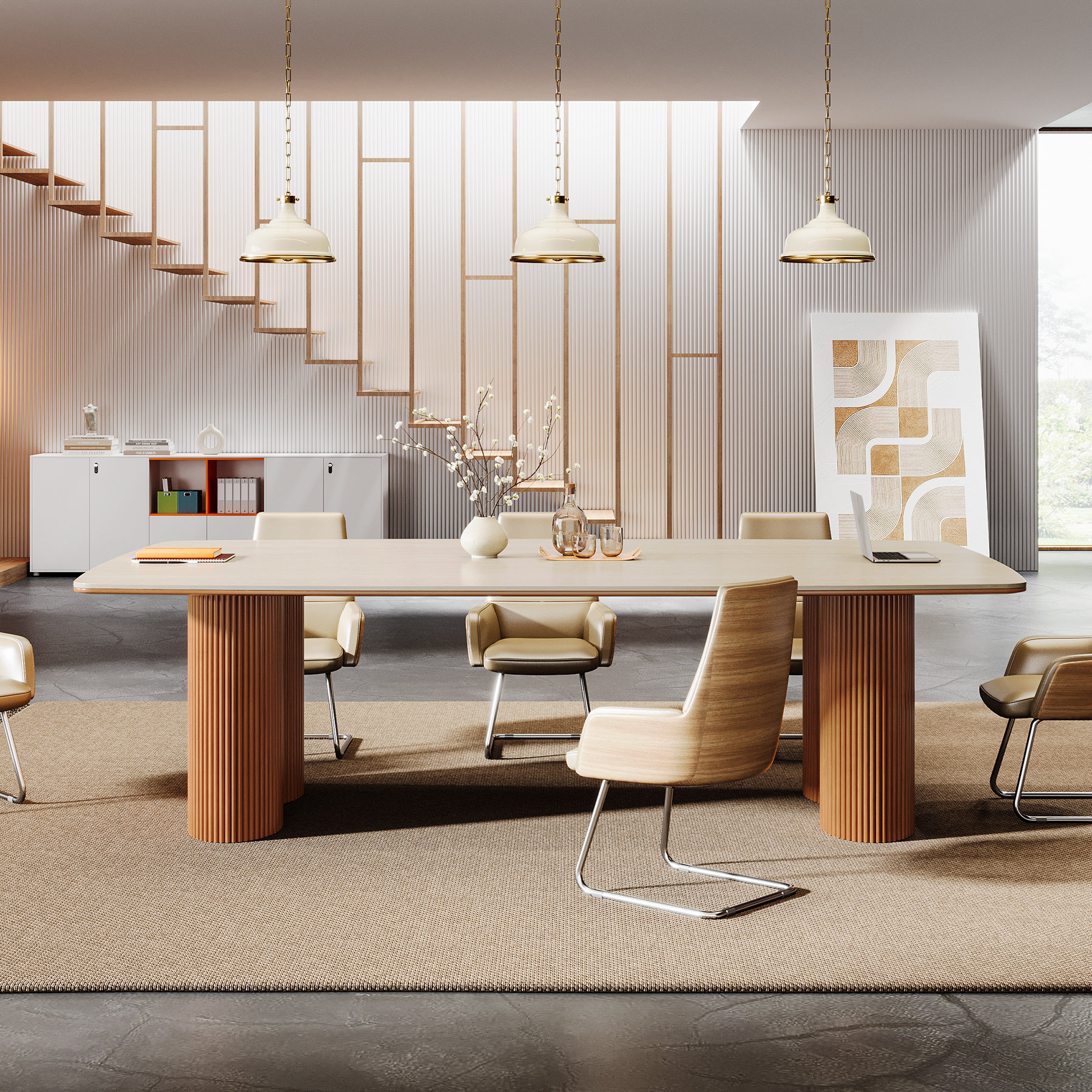 Ivy Bronx Simple 79-Inch Sintered Stone Conference Room Table for 6-8 ...