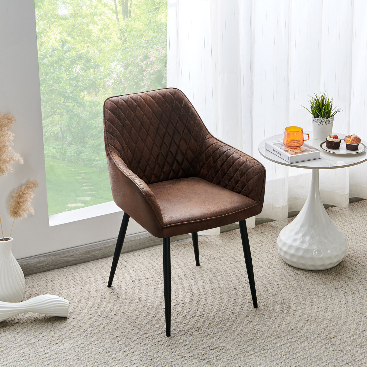 Corrigan Studio Lathrup Vintage Suede Upholstered Arm Dining Chair ...