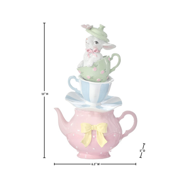 The Holiday Aisle® 11" Resin Tea Cup Stack With Bunny - Wayfair Canada