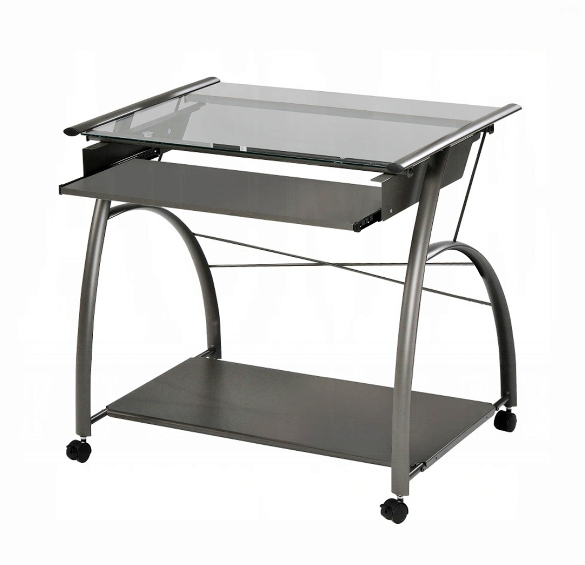 Ebern Designs Rectangular Computer Desk With Glass Top And Keyboard ...