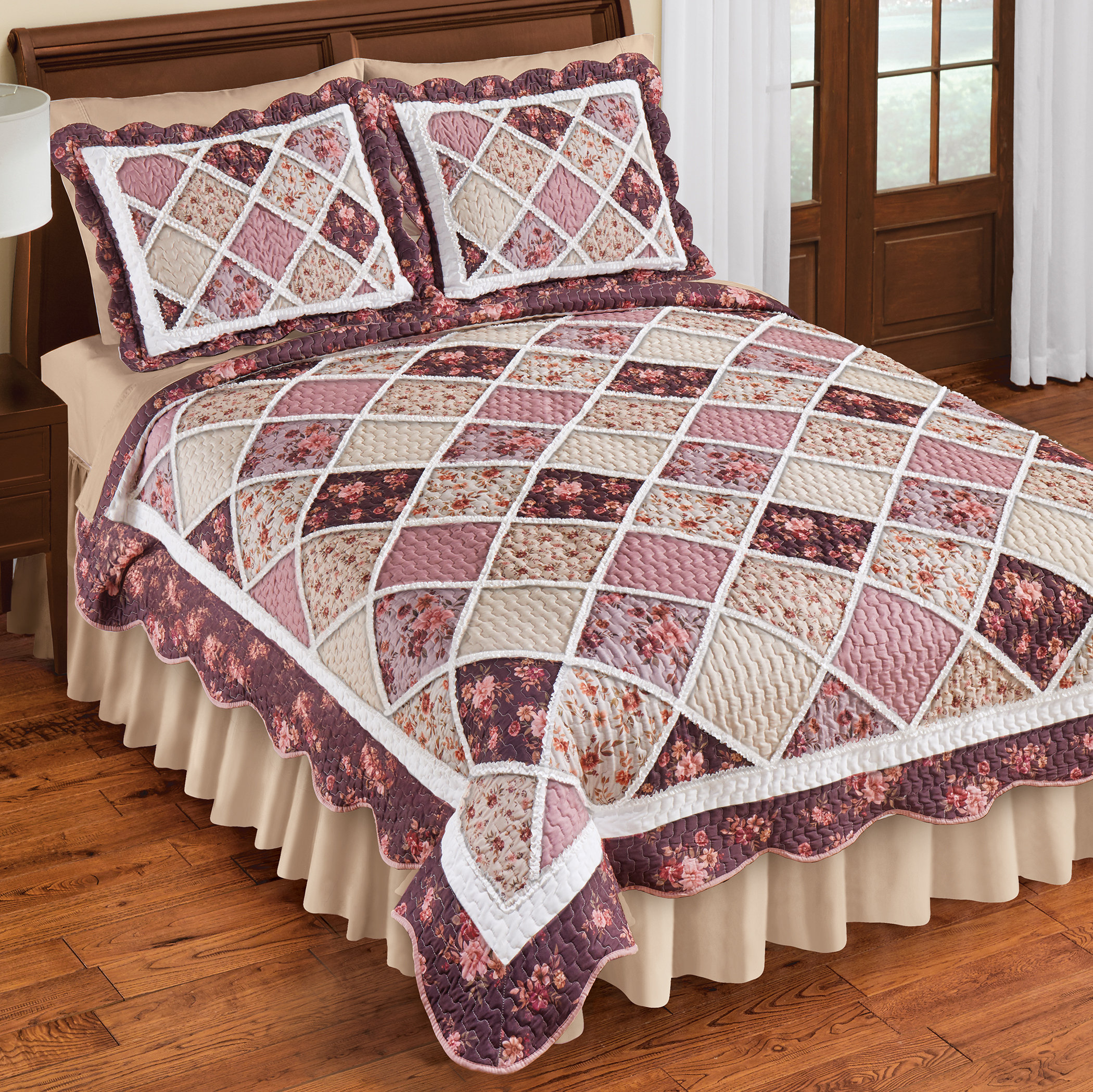 Winston Brands Elegant Madelyn Floral Patchwork Trellis Scalloped Edge ...