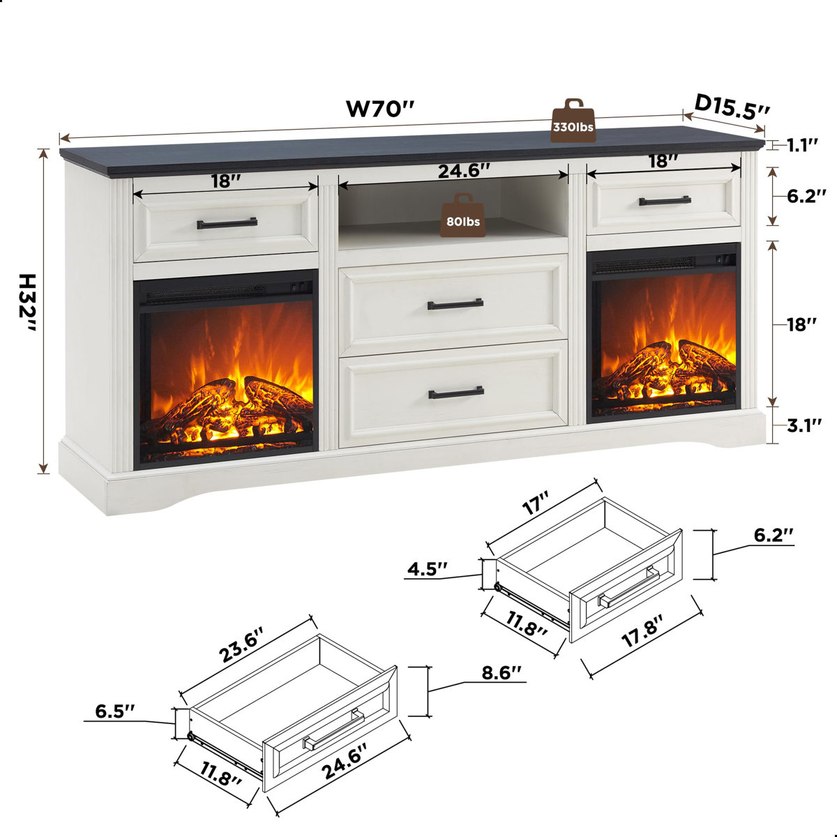 Red Barrel Studio® Tenleigh Fireplace TV Stand for TVs up to 80" with ...