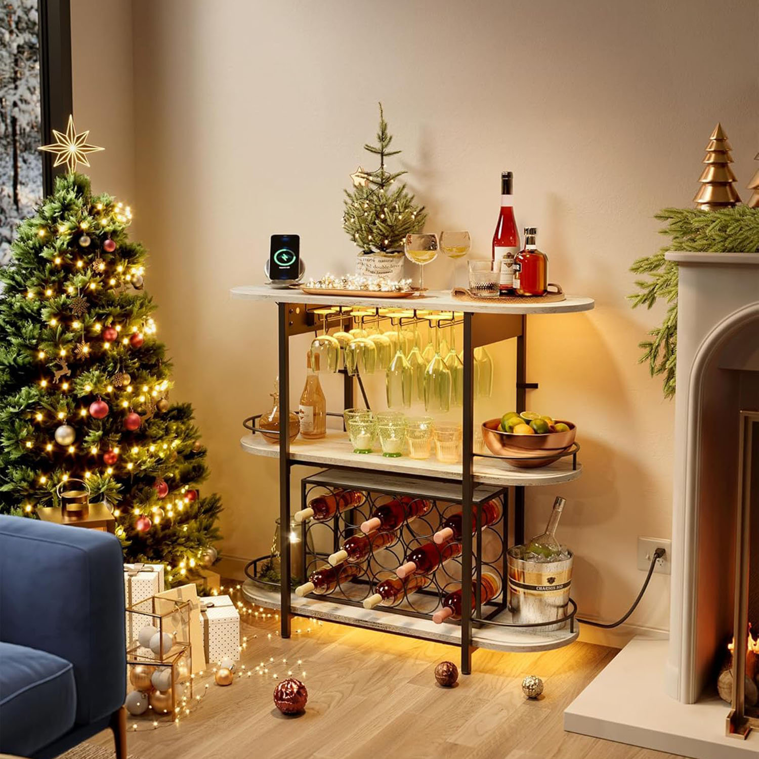 Ivy Bronx Wine Rack And Glass Holders, Rolling Wine Cart For Kitchen ...