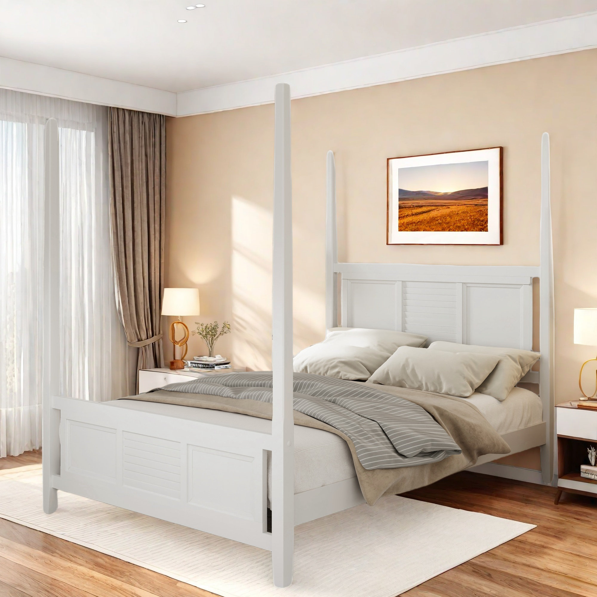 Lark Manor™ Traditional Wooden Four Poster Bed With Horizontal Grille ...