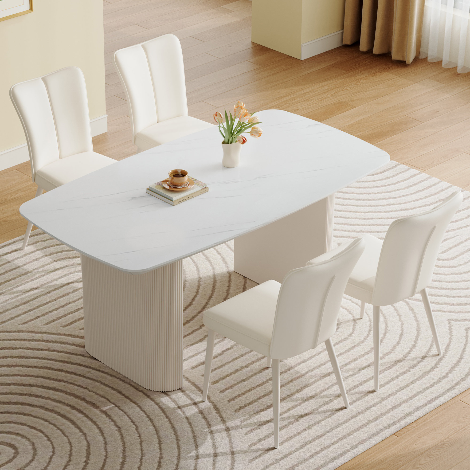 Latitude Run® Rectangle Marble Top Double Pedestal Dining Table Set ...