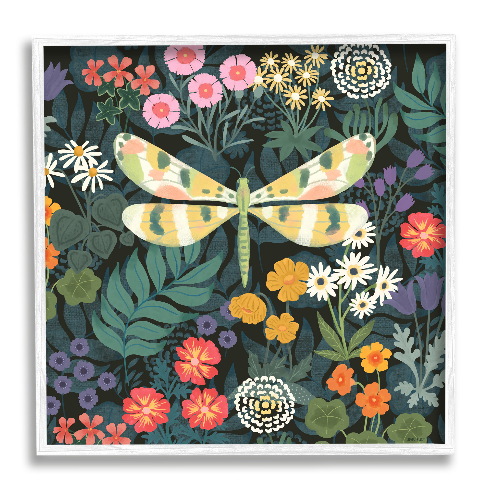 Stupell Industries Garden Pattern & Dragonfly Framed by Jennifer ...