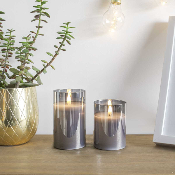 The Seasonal Aisle Grey Glass LED Light Up Authentic Flame Candles ...