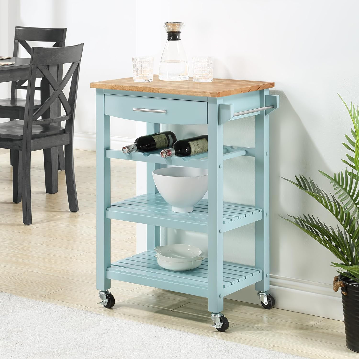 Latitude Run® Butcher Block Kitchen Cart With Storage Drawer, Wine Rack ...