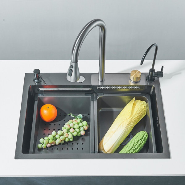 Nabiyy Waterfall Kitchen Sinks Combo Stainless Steel Nano Sink Pull-Out ...