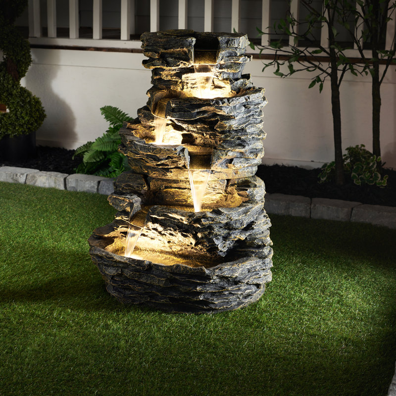 Hi-Line Gift Ltd. Multi Level Rock Fountain WithWarm White LED Lights ...