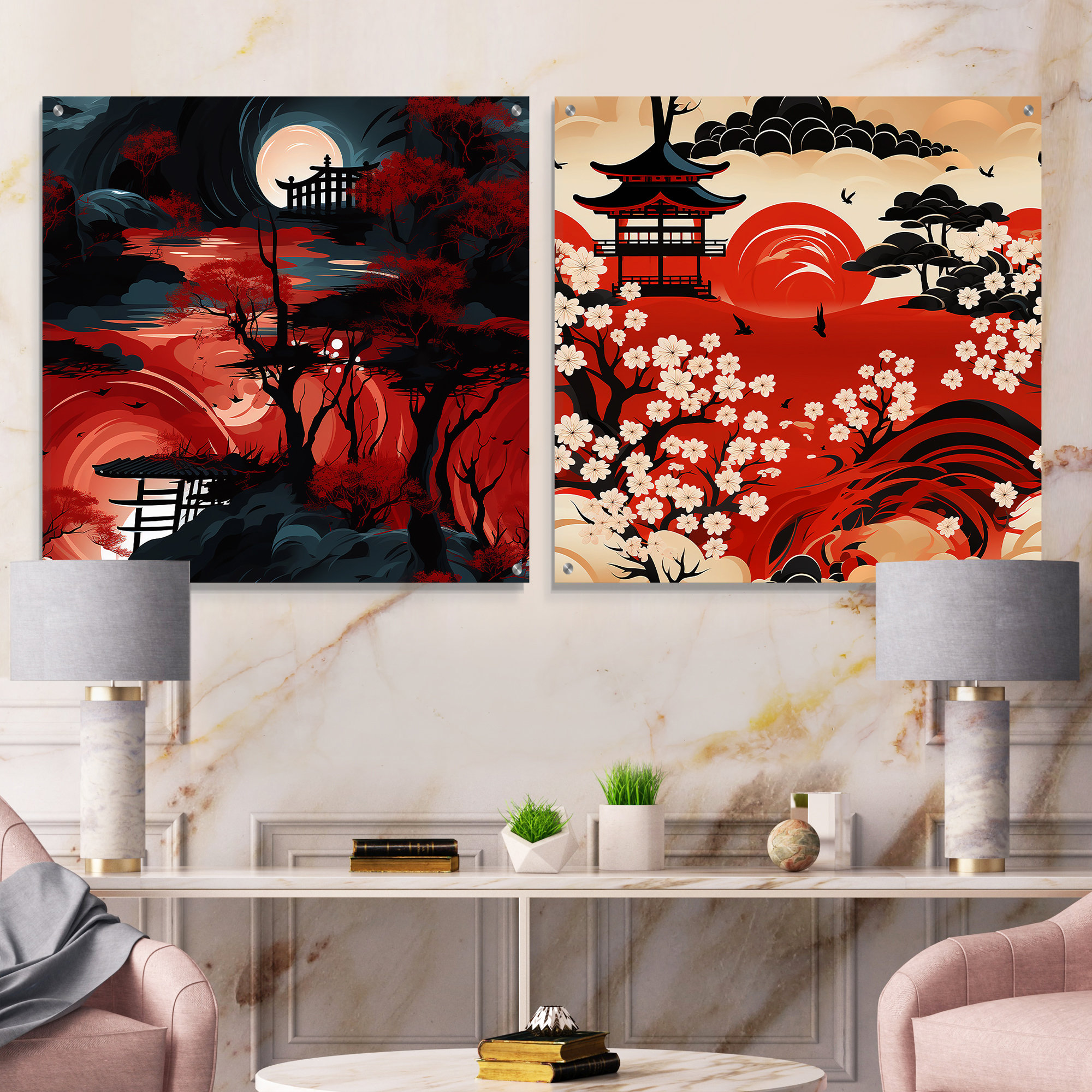 Design Art Red Torii Gate Japanese Pattern - Japan Acrylic Wall Art ...