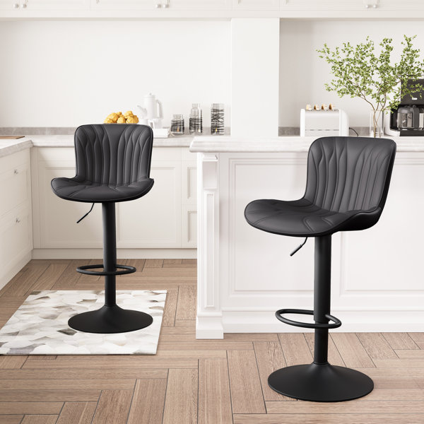 Ivy Bronx Denan Swivel Adjustable Height Bar Stools, Faux Leather ...