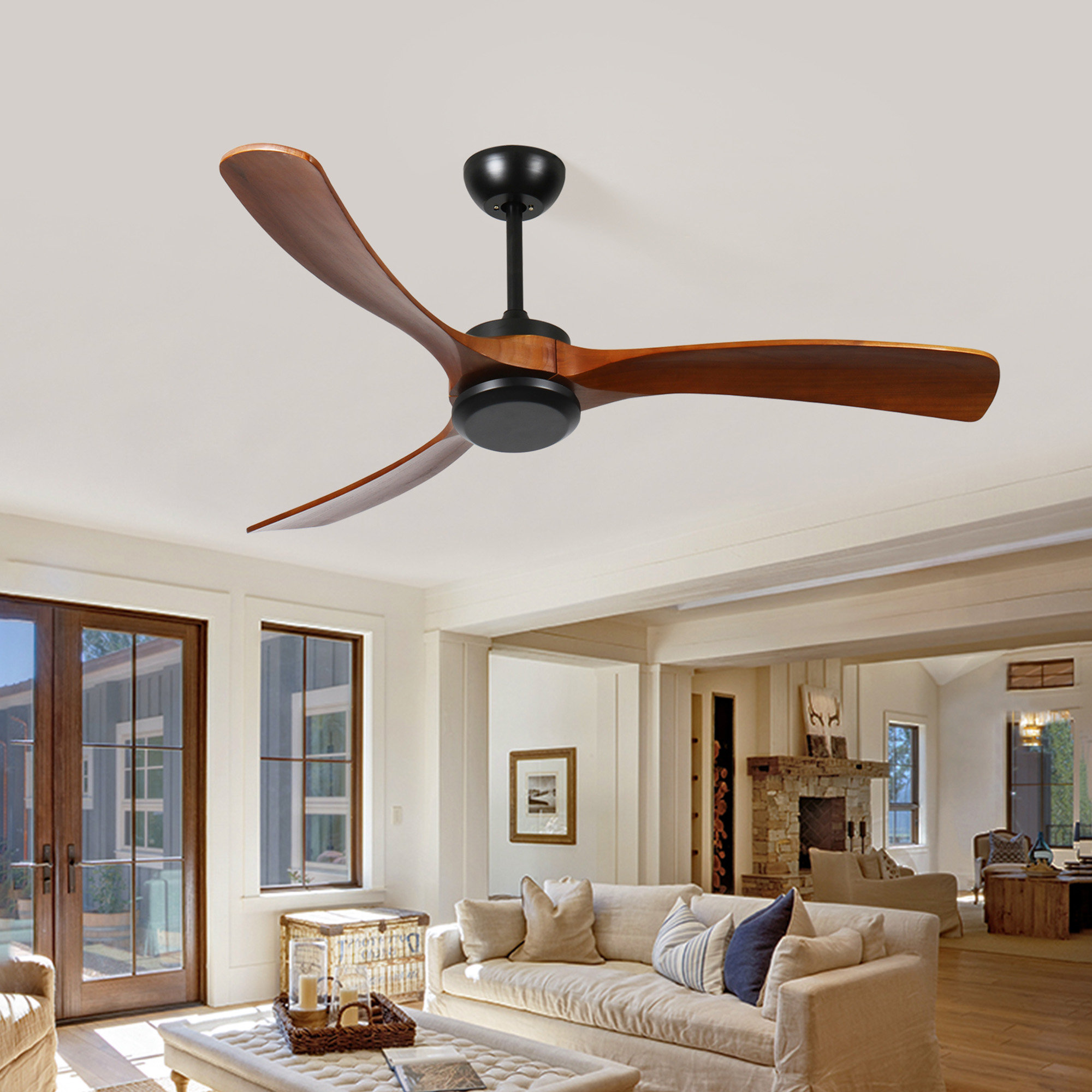 Ebern Designs 72 Inch wood Ceiling Fan no light with Remote Control ...