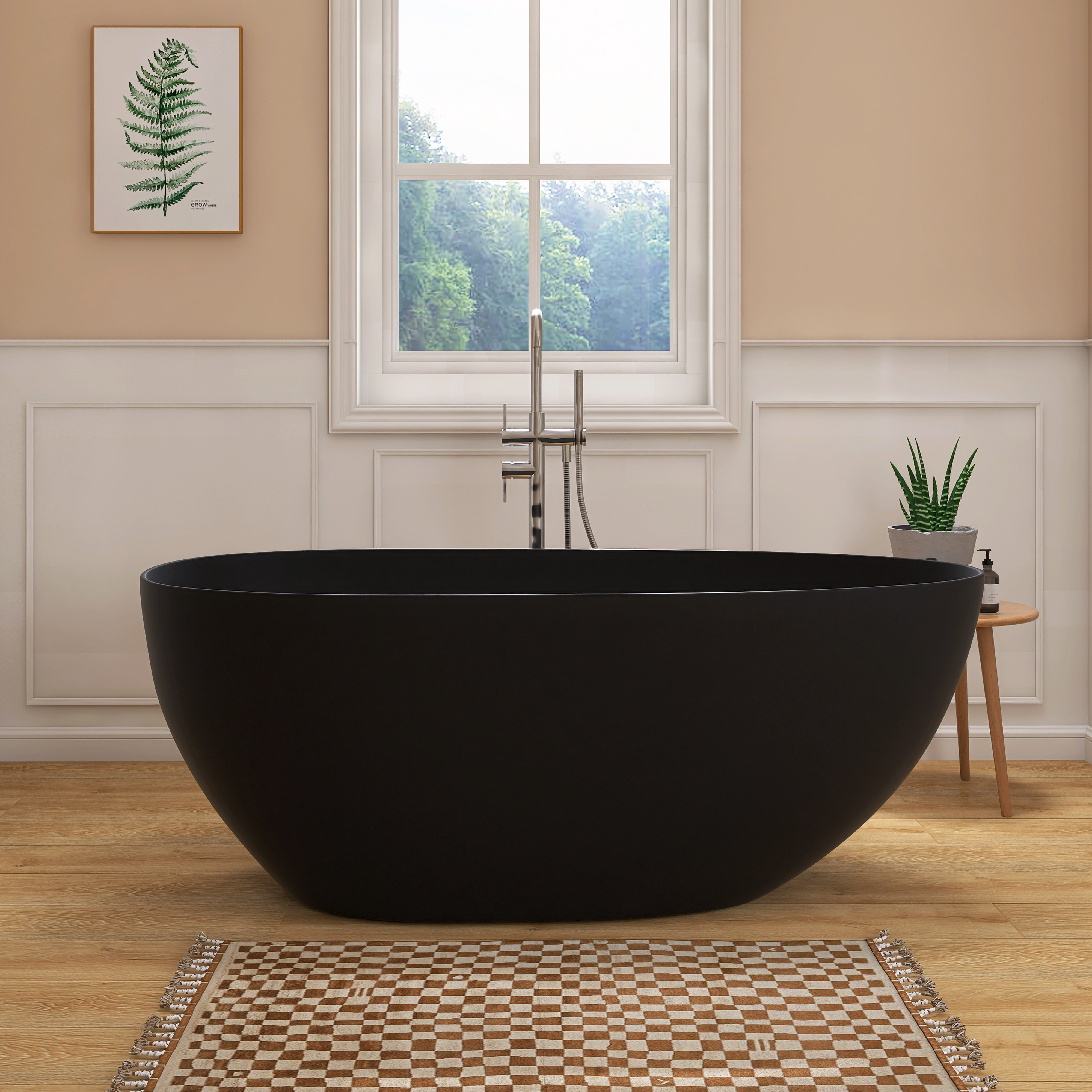 Fslefay 59'' Freestanding Bathtub Solid Surface Deep Soaking Tubs | Wayfair