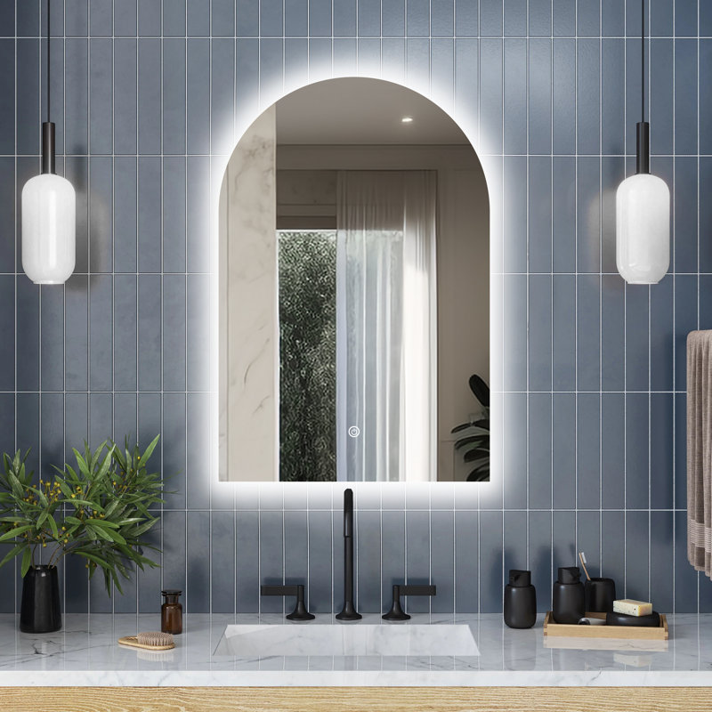 Ivy Bronx Chrystal LED Backlit Frameless Lighted Bathroom Vanity Mirror ...