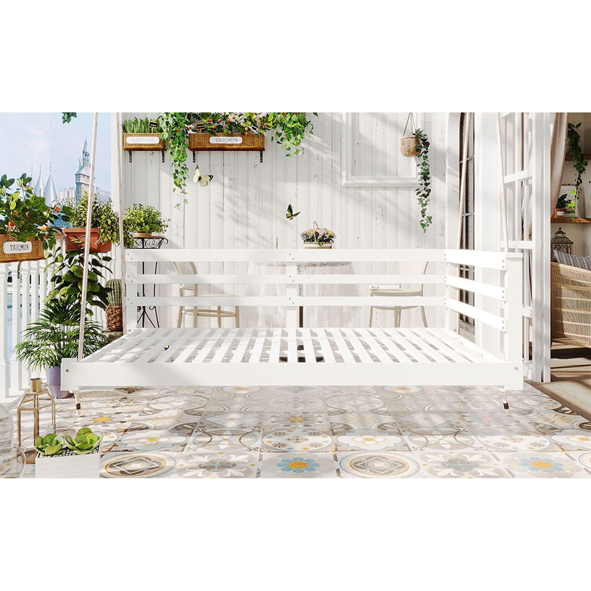 Red Barrel Studio® Outdoor Wood Hanging Swing Bed, Four Hemp Ropes ...