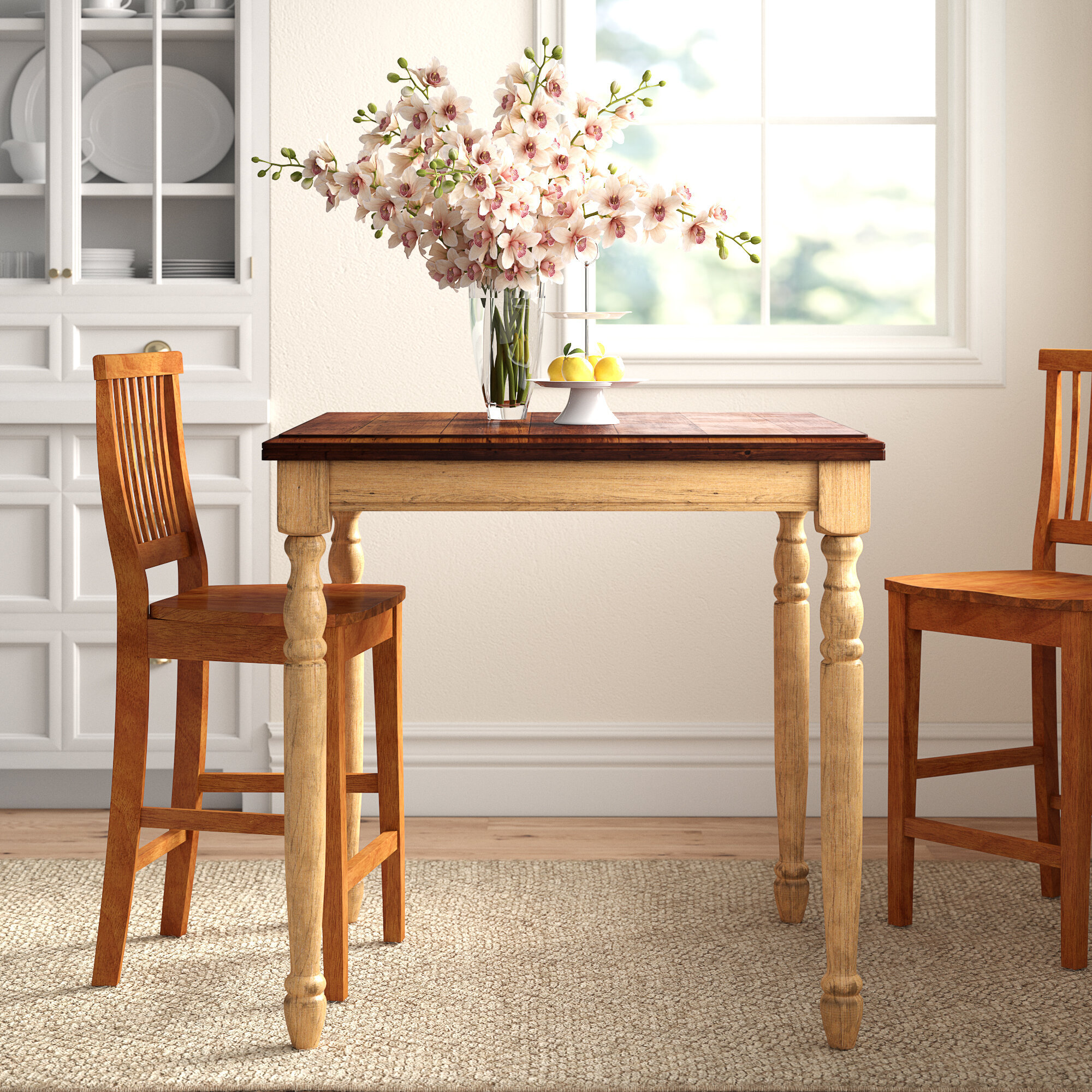 Three Posts™ Courtdale Counter Height 36" Rubberwood Solid Wood Dining ...