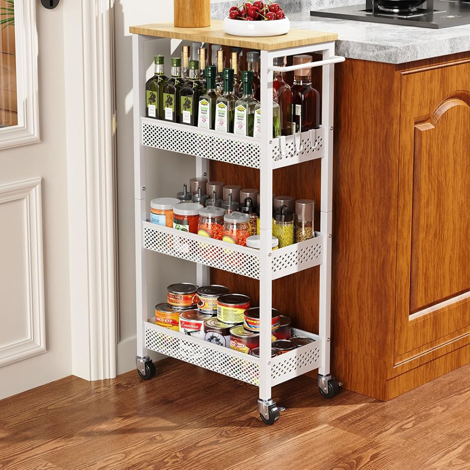 17 Stories Wine Rack And Glass Holders, Rolling Wine Cart For Kitchen ...