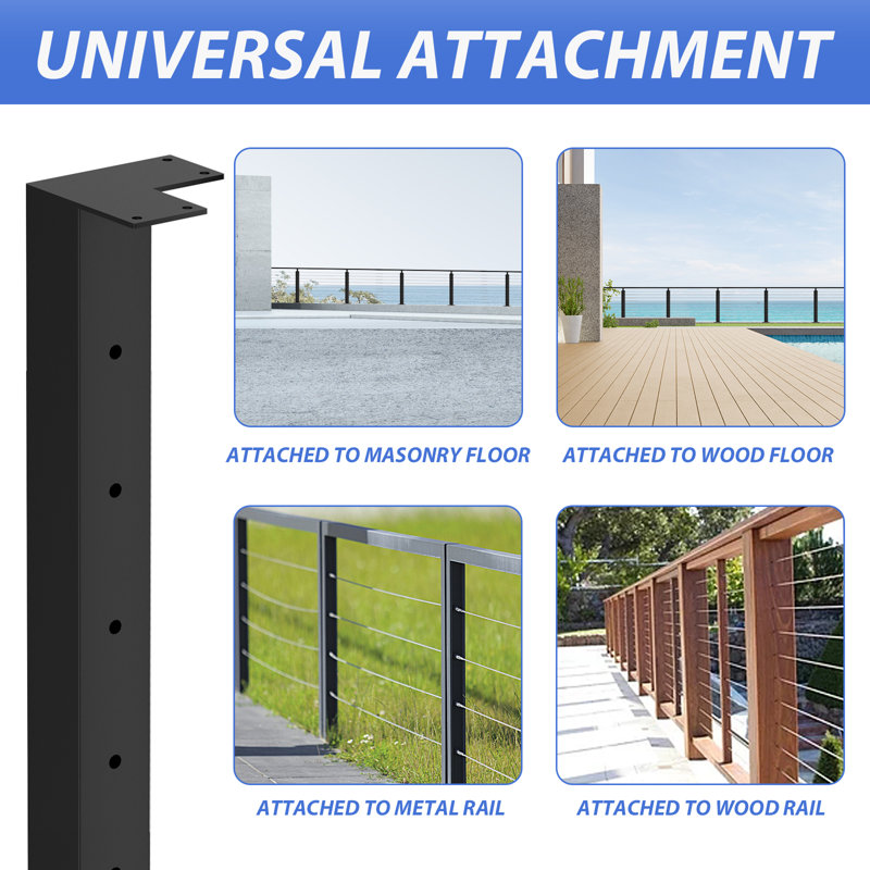 RoomTec Cable Railing Corner Post 90 Degree L-Drilled 36"x2"x2" Surface ...