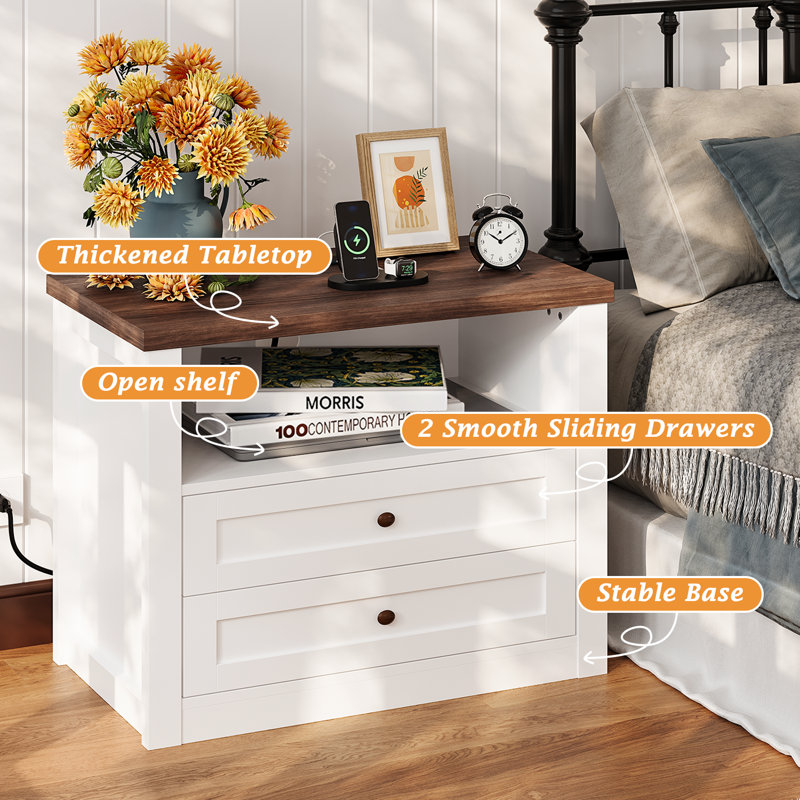 Winston Porter Modern Nightstands Set Of 2, Bedside Table With 2 ...