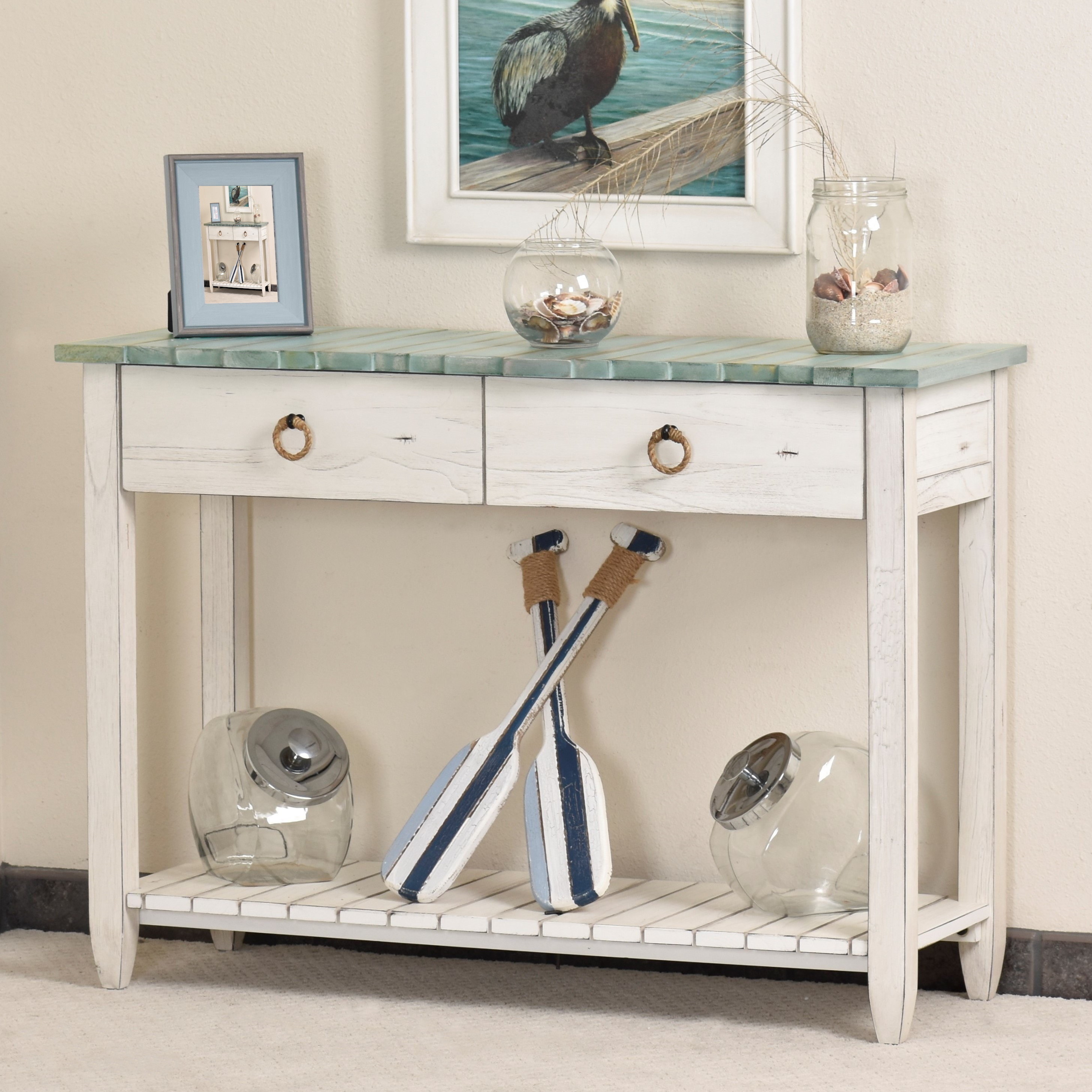 Highland Dunes Decastro 42'' Solid Wood Console Table w/ 2 Drawer ...