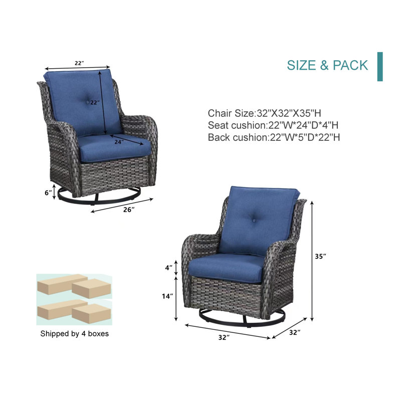 Hummuh Carolina Outdoor Wicker Swivel Patio Chair with Cushions ...