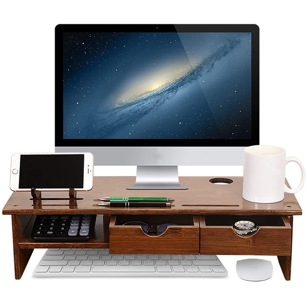 Inbox Zero Wood Stackable Monitor Stand with Drawers & Reviews | Wayfair