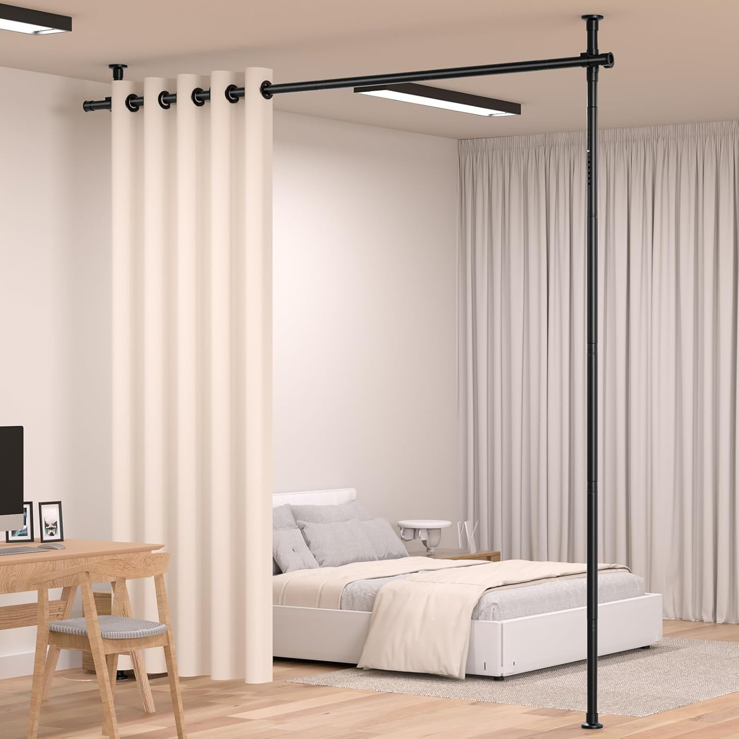Symple Stuff Room Divider Curtain Rod, No Drilling Room Separator For ...