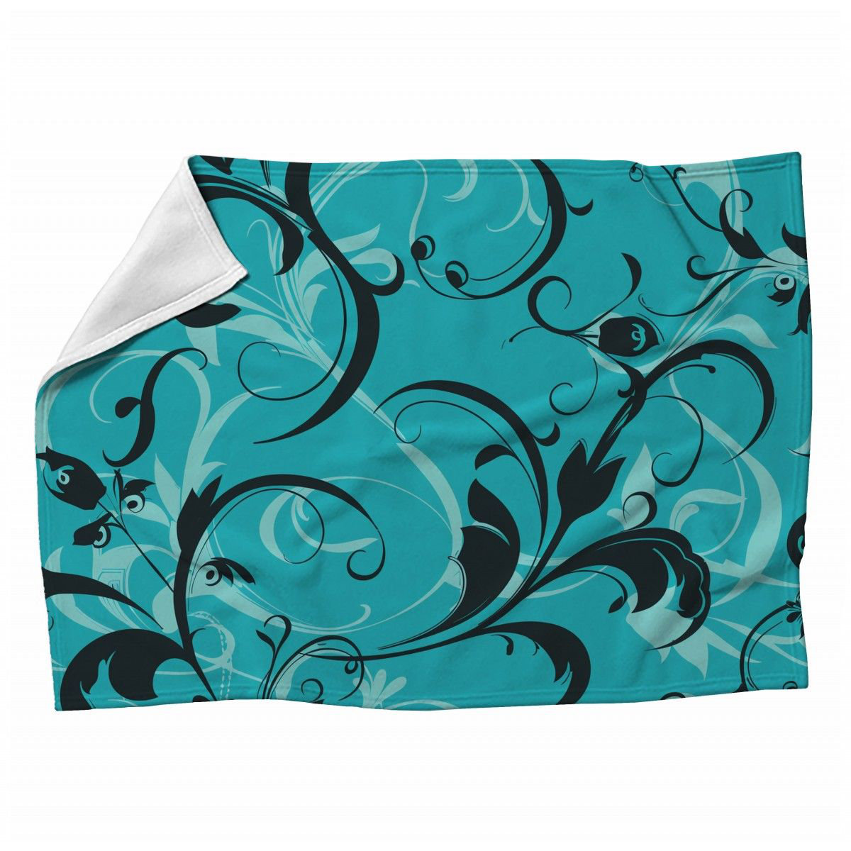 VisionDecor Turquoise Flourish Fleece Throw Blanket - Illustration ...