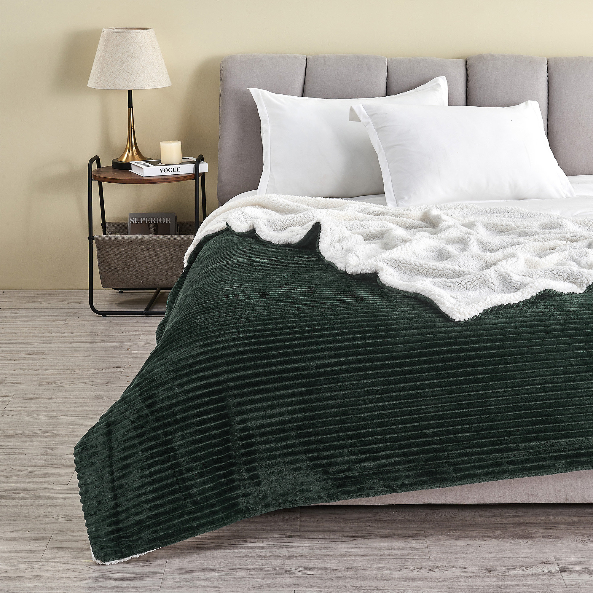 FreshFolds Ultra Soft Ribbed Plush and Reversible Sherpa Blanket ...